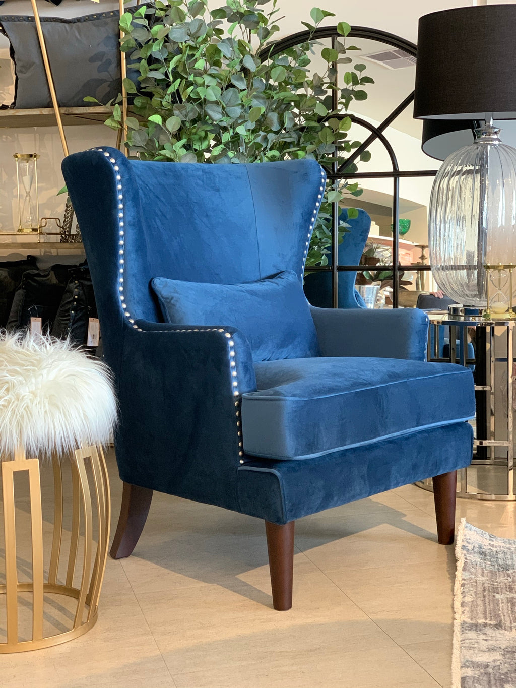 Buy Obernai Blue Velvet Armchair in Perth Osborne Park Joondalup WA The Furniture Gallery